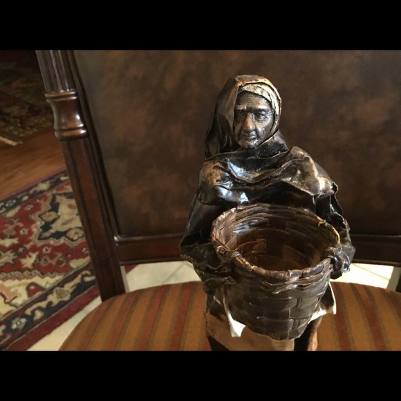 Vintage | Other | Vintage Paper Machete Statue Old Woman Basket 2 ...